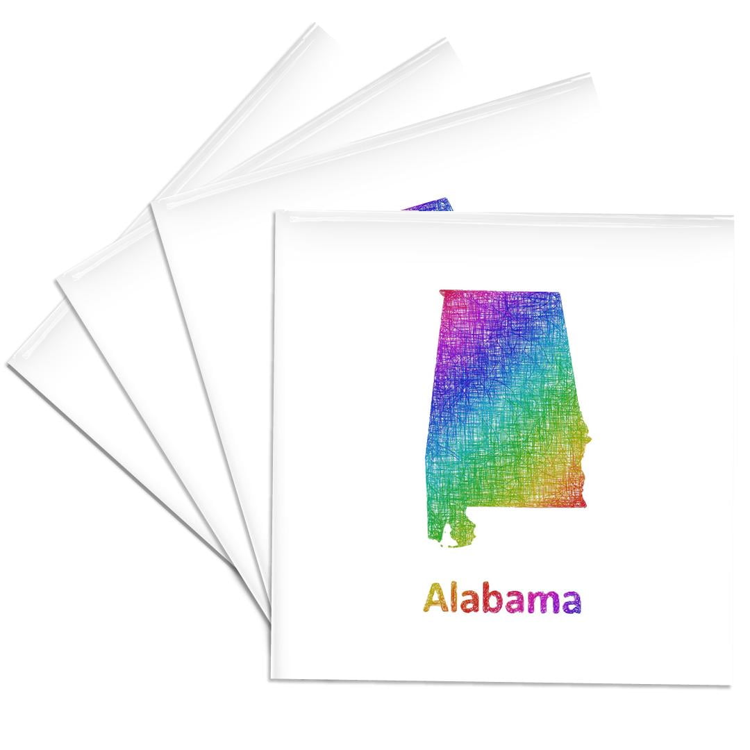 3drose, Alabama State Map - Rainbow Sketch Design, Set of 4 Ceramic ...