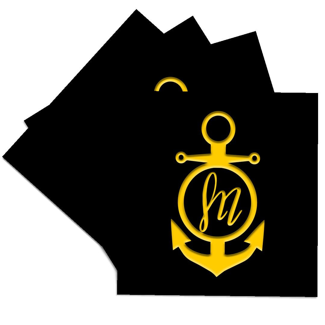 3drose, Anchor Naval Maritime Monogram. Gold on Black. Shapely Letter M ...