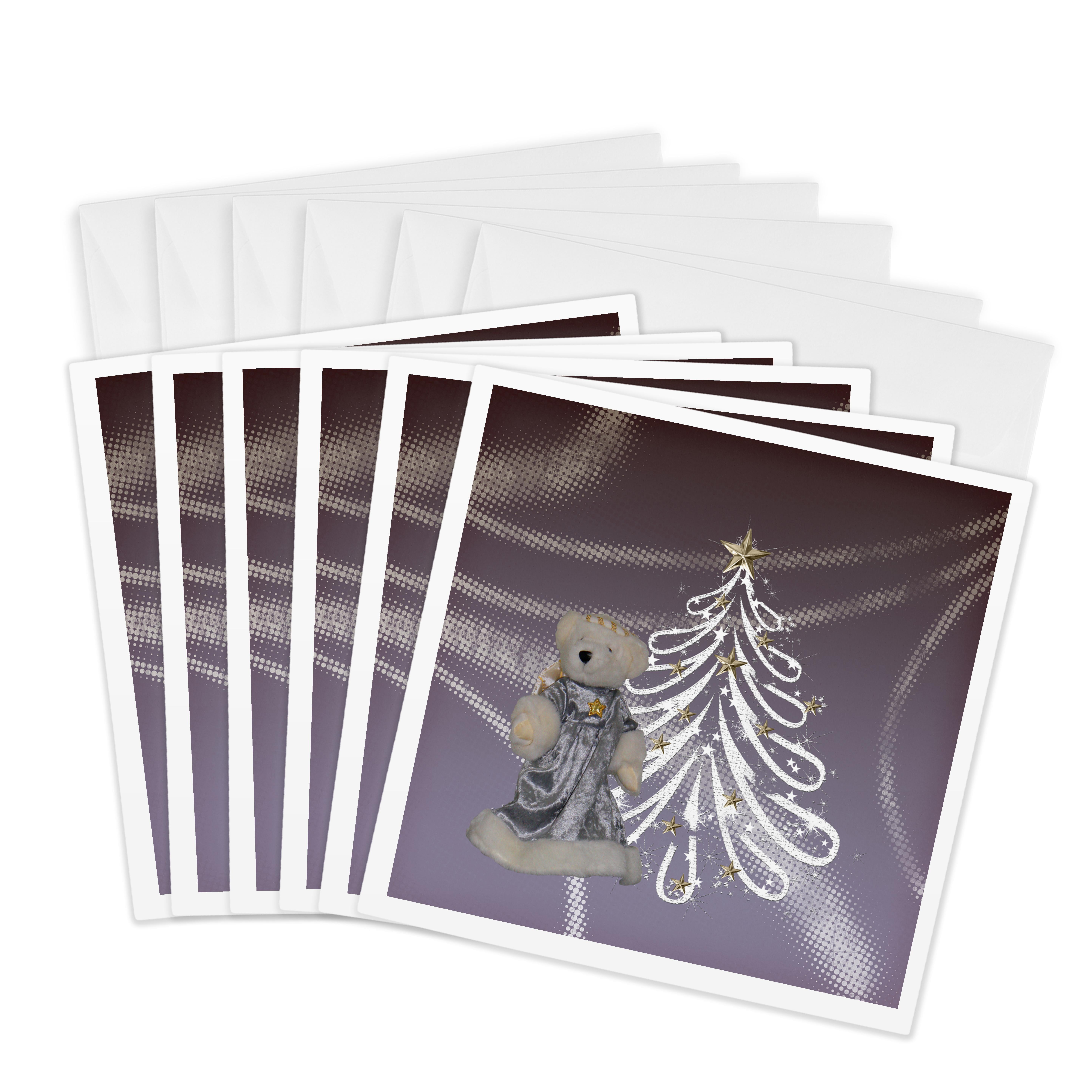 3drose, Angel Bear with Christmas Tree and Stars, Lavender, 6 Greeting ...