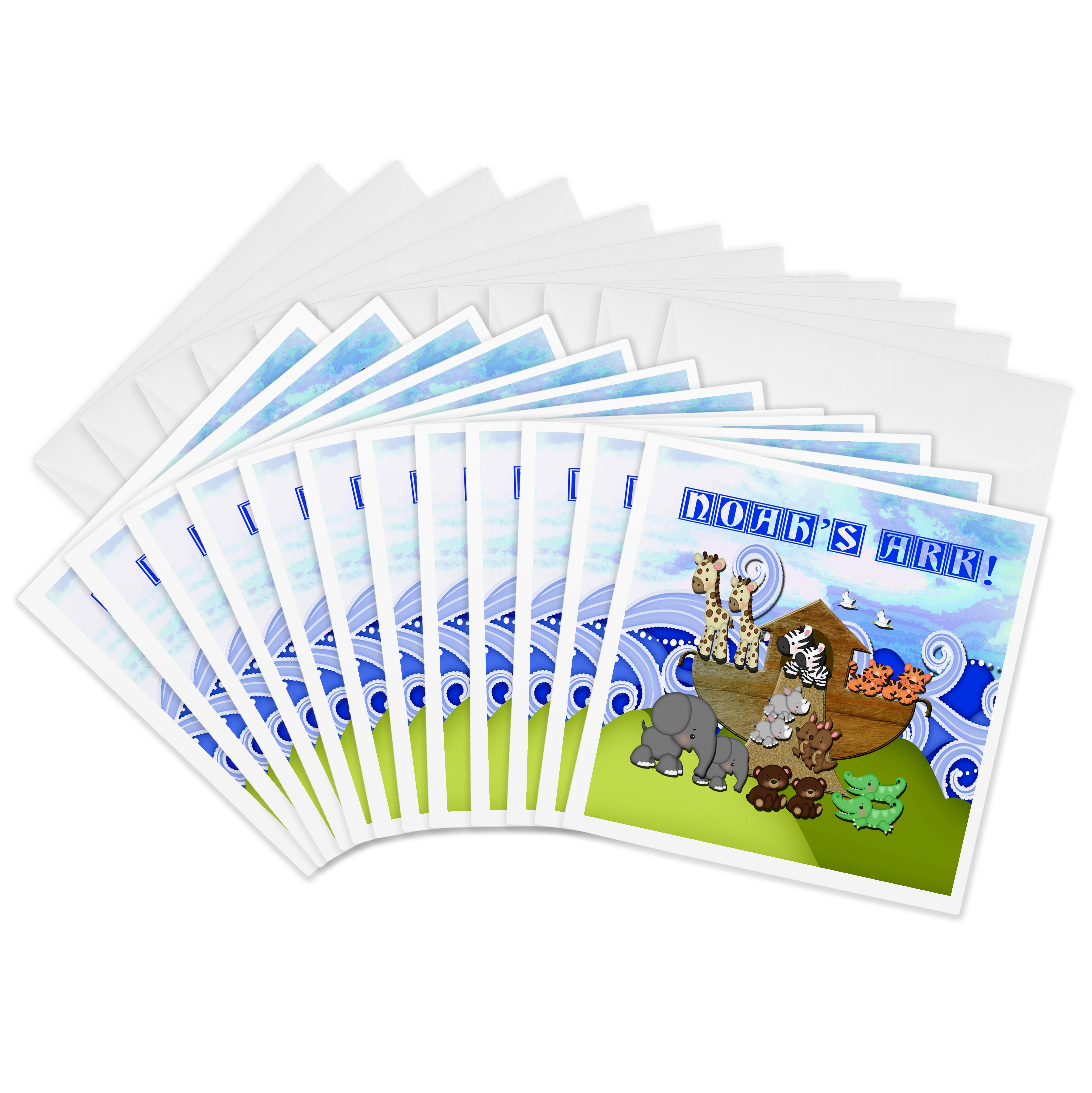 3drose, Animals on Ark, Noahs Ark, 12 Greeting Cards with Envelopes ...