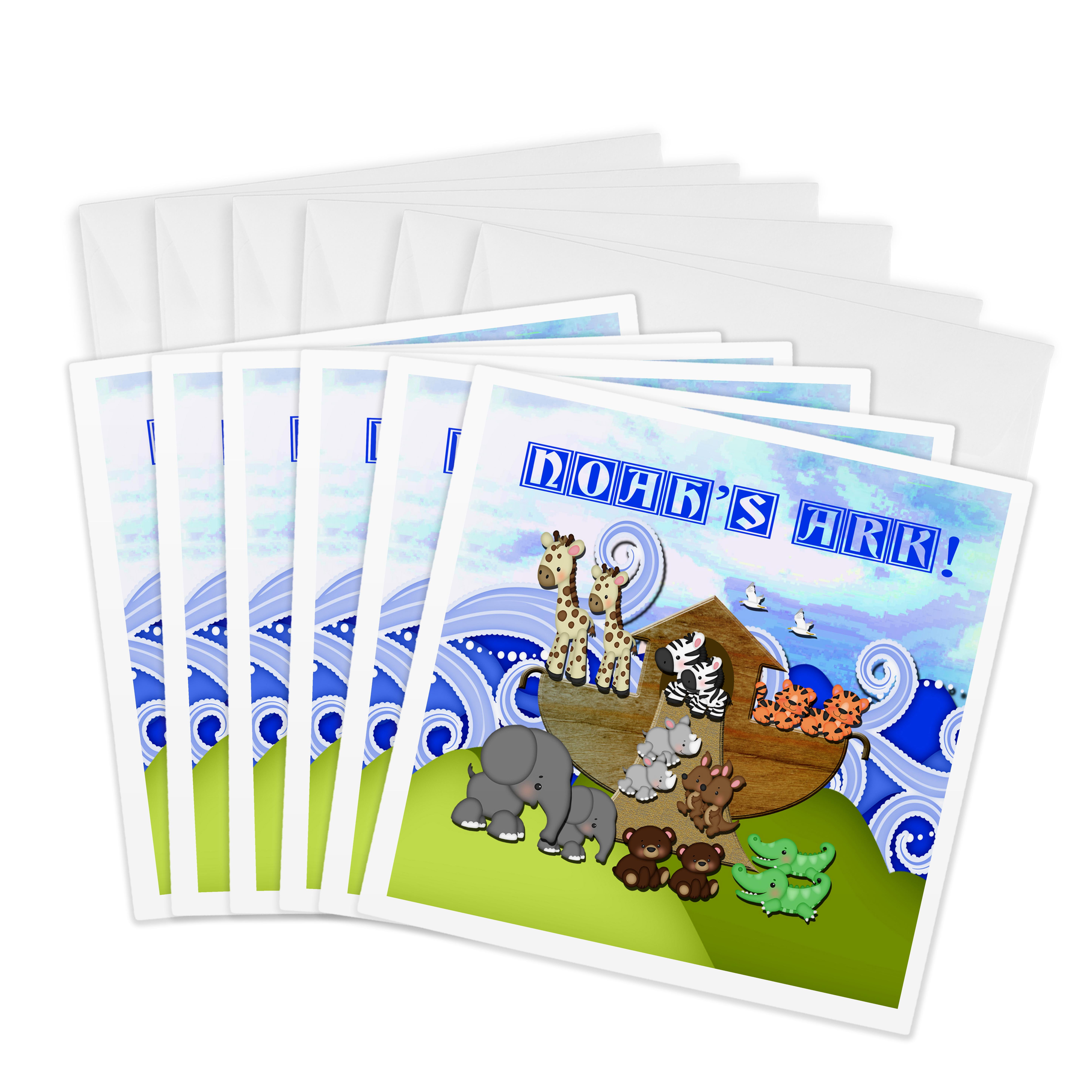 3drose, Animals on Ark, Noahs Ark, 6 Greeting Cards with Envelopes ...