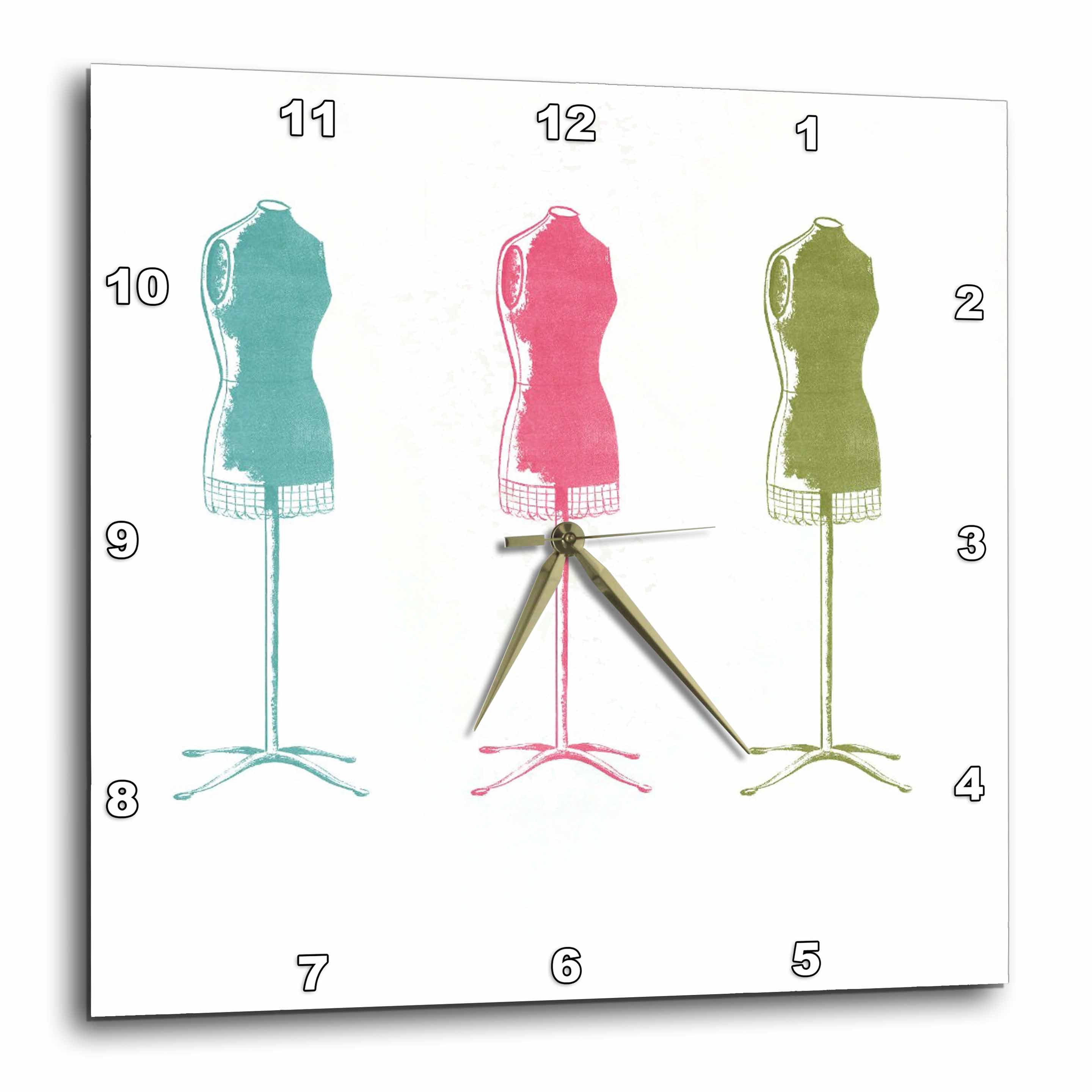 3drose, Aqua Pink N Green Dress Forms, 15x15 Wall Clock - Walmart.com