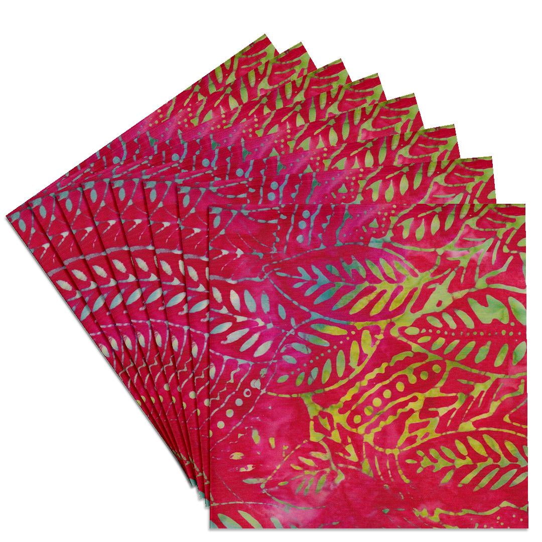 3drose, Aqua, Yellow, Green, and Red Leaf Batik, Set of 8 Ceramic Tile ...