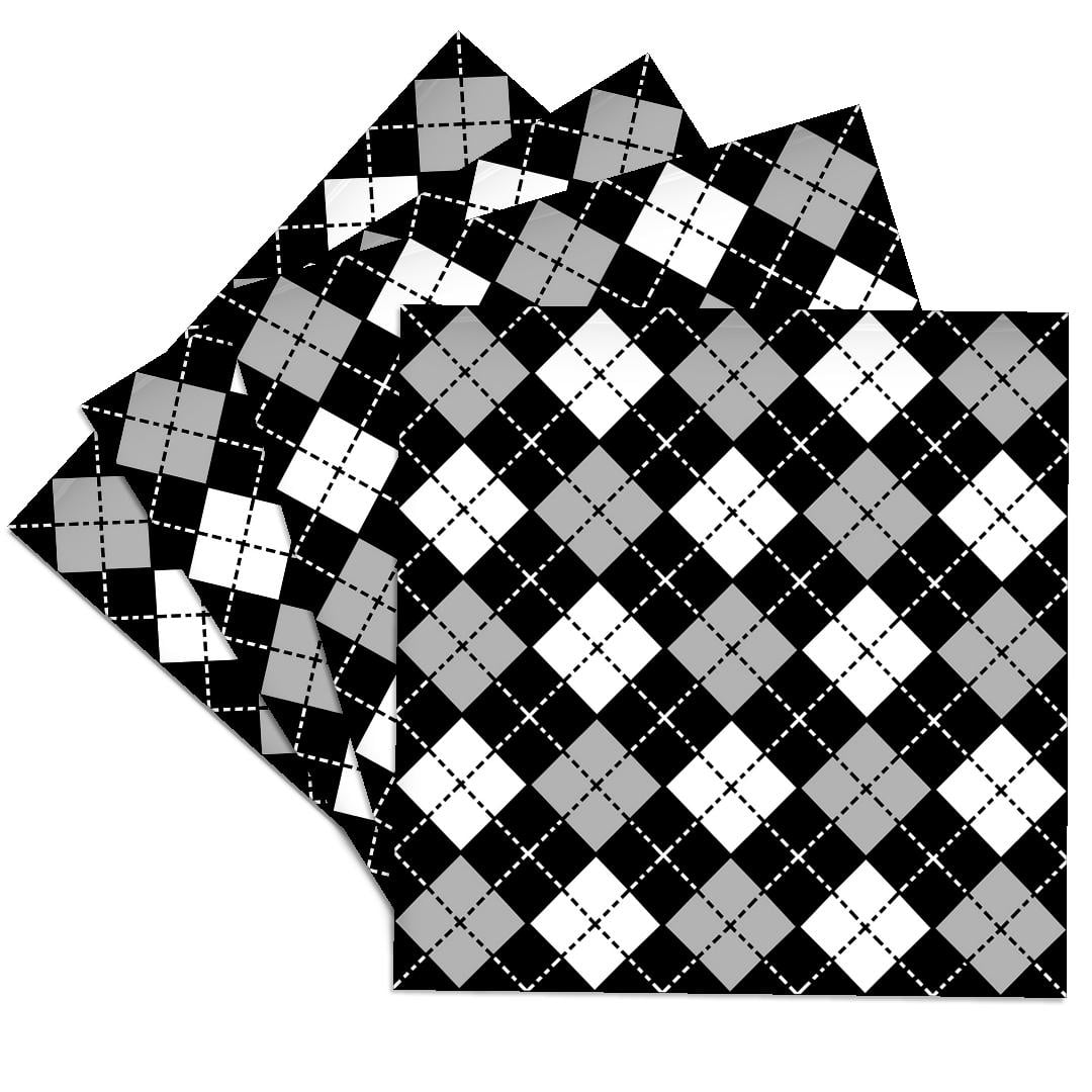 3drose, Argyle Design Grey Black White, Set of 4 Ceramic Tile Coasters ...