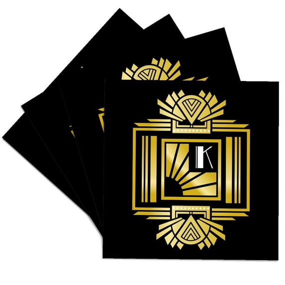 3drose, Art Deco Monogram Letter K- Gold Effect and White on Black ...