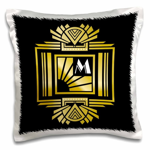 3drose, Art Deco Monogram Letter M- Gold Effect and White on Black ...