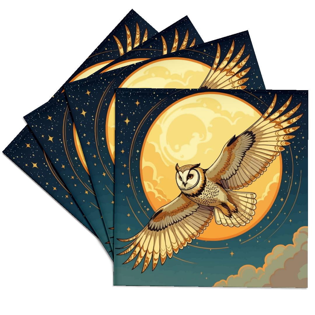 3drose, Art Nouveau Majestic Owl in Flight, Set of 4 Ceramic Tile ...