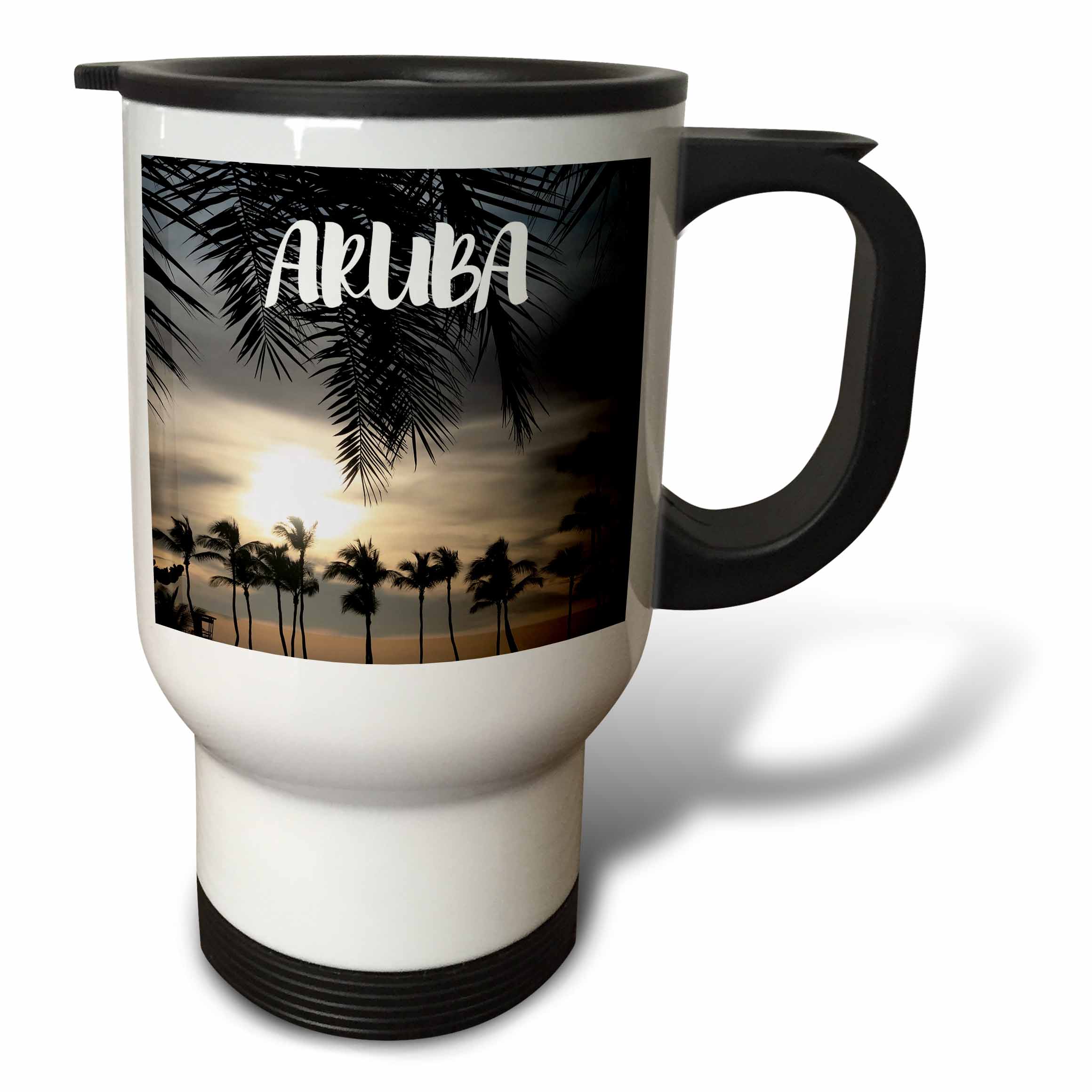 3drose, Aruba on a Photograph of Palm Trees at Sunset Through Palm ...