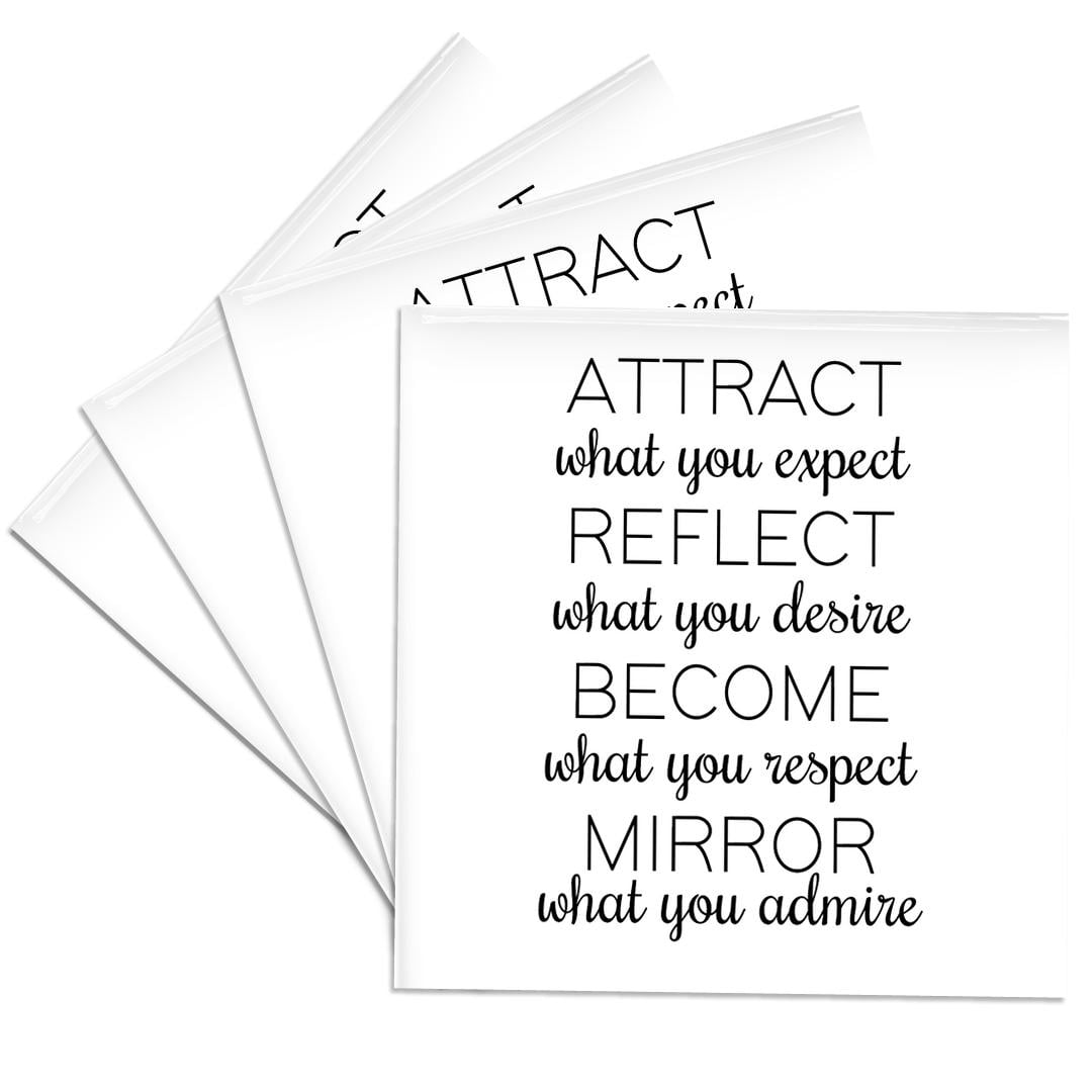 3drose, Attract, Reflect, Become, Mirror. Black Lettering on White ...
