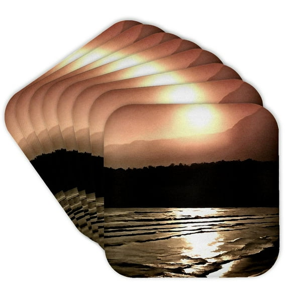 3drose, Aubergine Colored Nightfall at the Beach Landscape Art, Set of ...