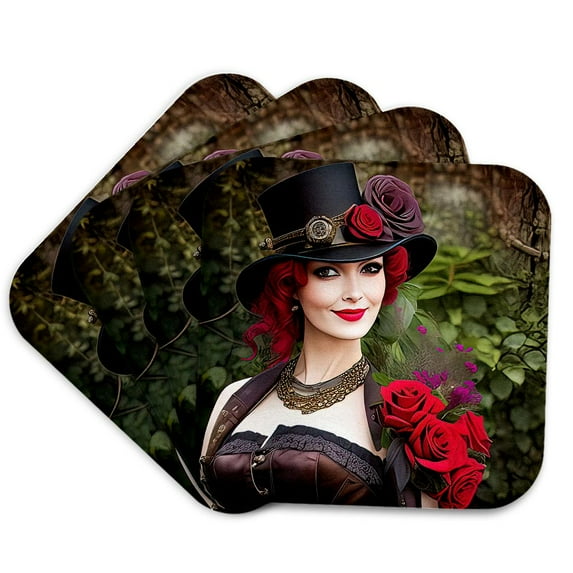 3drose, Awesome Fantastic Woman in Hat and Dress Decorated with Red ...
