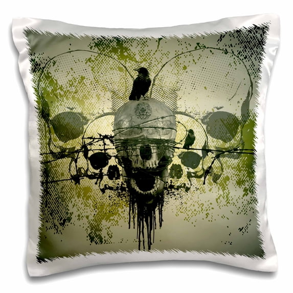 3drose, Awesome Skull with Crow in Green Colors, 16x16 inch Pillow Case ...