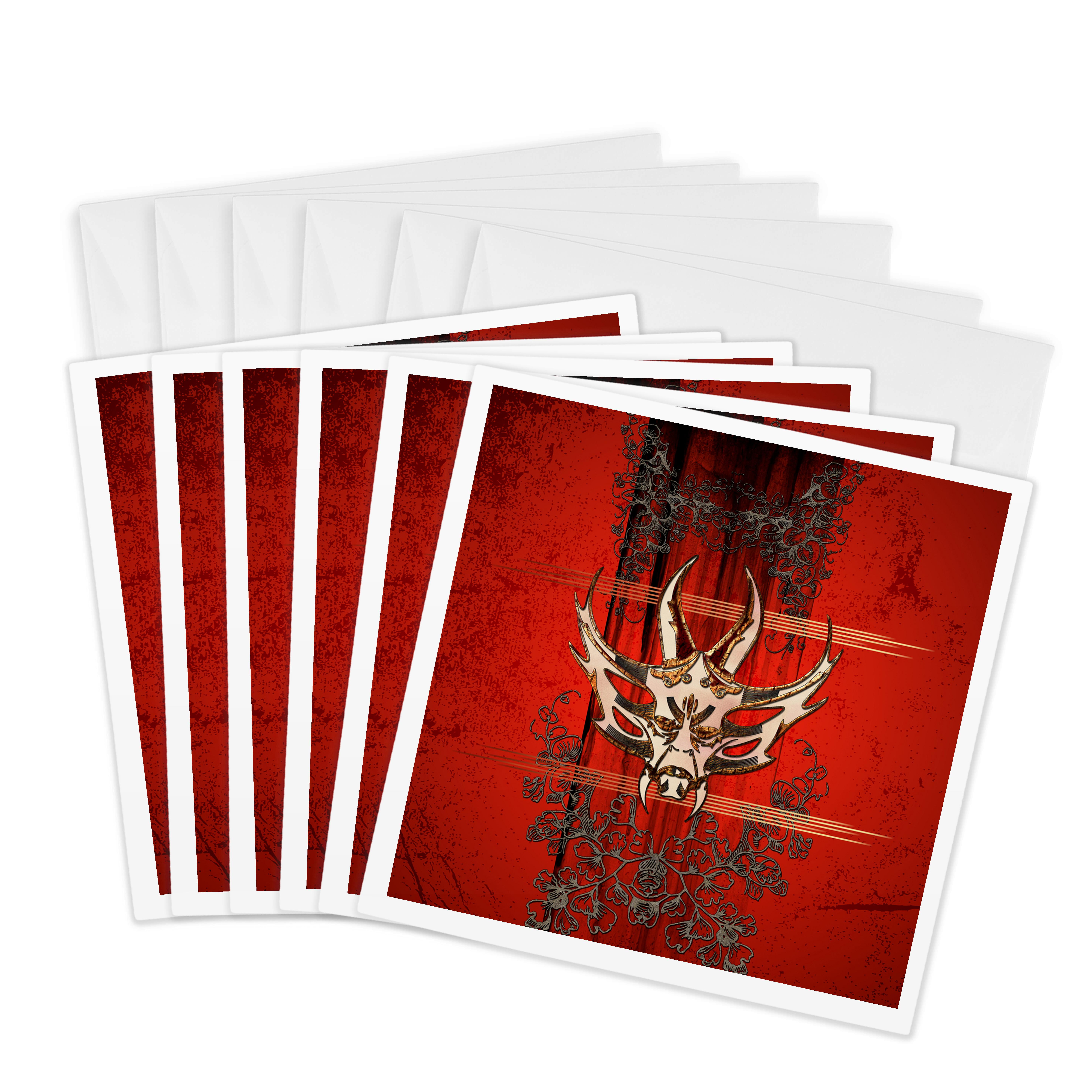 3drose, Awesome Skull with Floral Elements on Red Background, 6 ...
