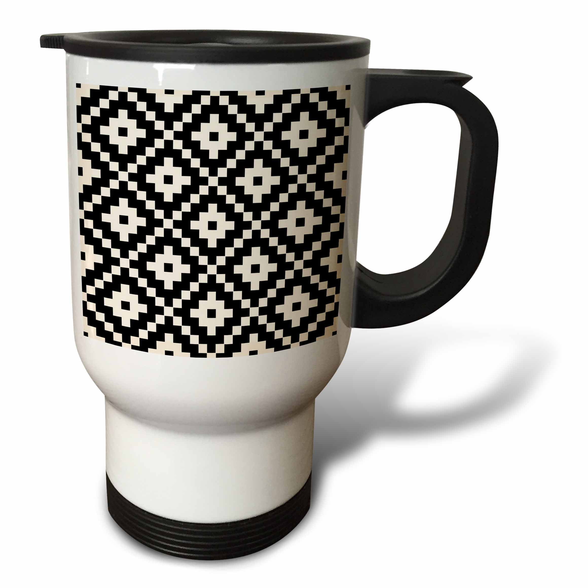 3drose, Aztec Block Pattern in Black and Cream Color., 14oz Stainless ...