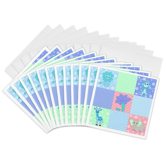 3drose, Baby Jungle Animals Print Bright Colors 1, 12 Greeting Cards ...