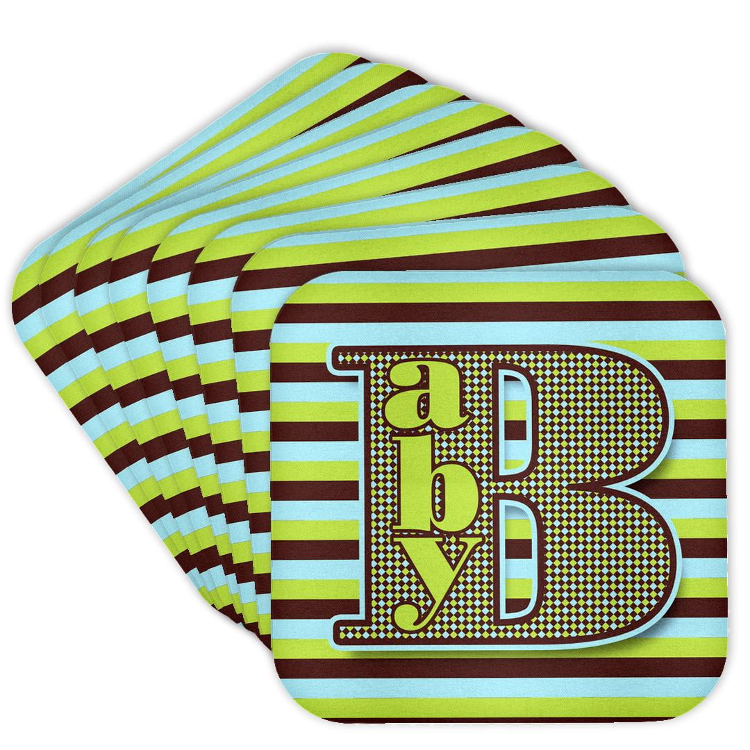 3drose, Baby Typography in Green Brown and Blue Bold Stripes, Set of 8 ...