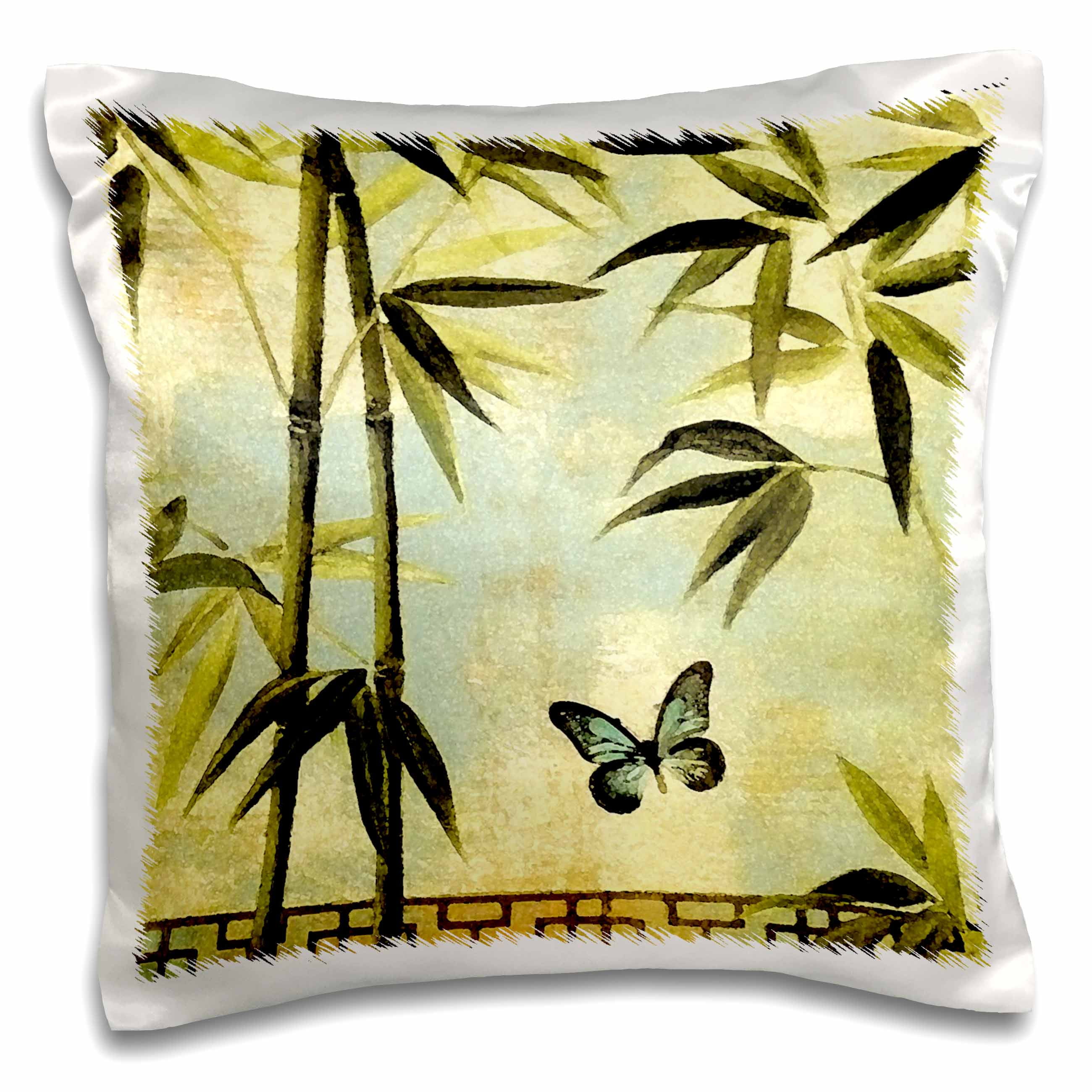 3drose, Bamboo N Butterfly in Green N Aqua, 16x16 inch Pillow Case ...