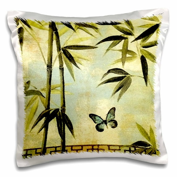3drose, Bamboo N Butterfly in Green N Aqua, 16x16 inch Pillow Case ...