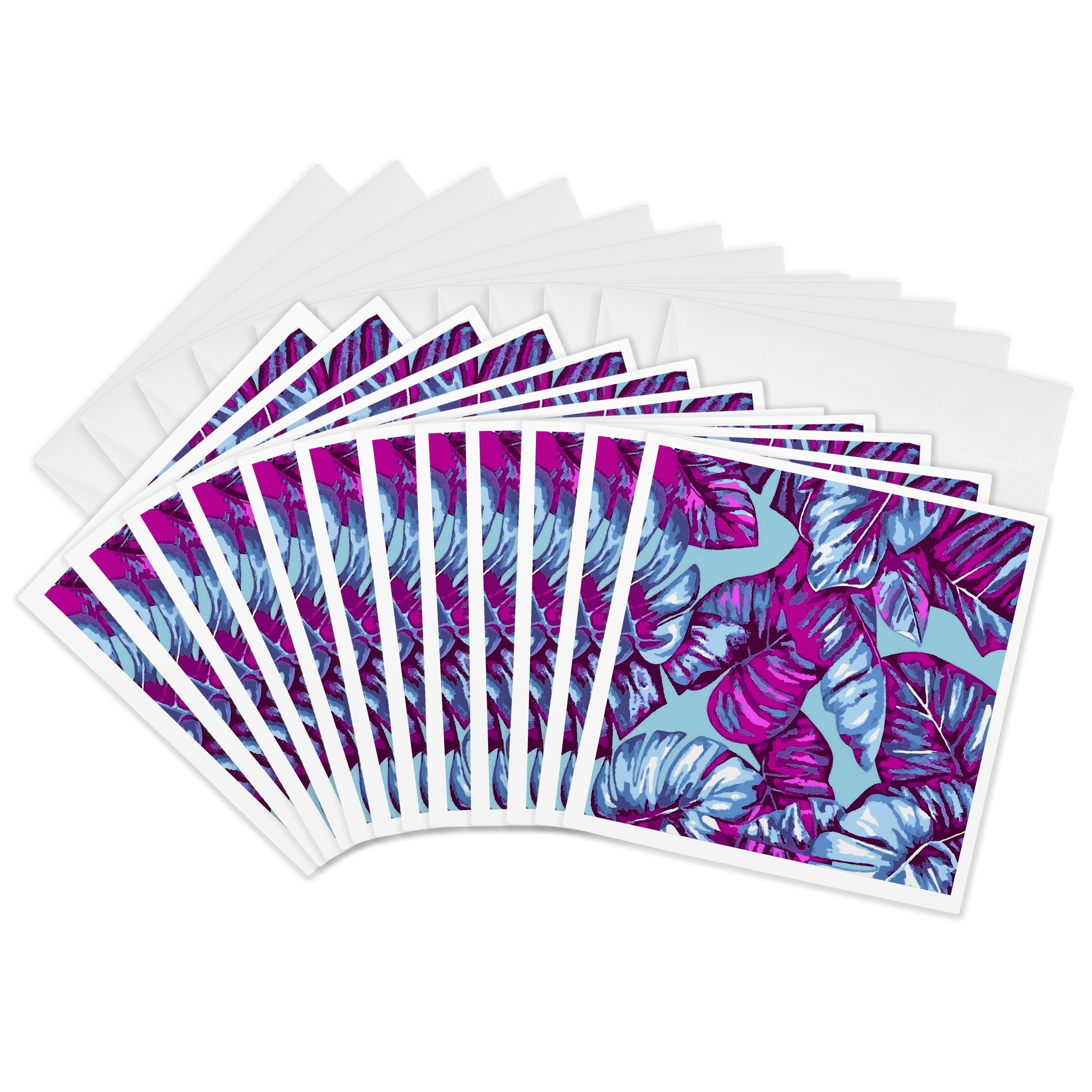 3drose, Banana Leaf Pattern in Teal Purple and Lilac, 12 Greeting Cards ...
