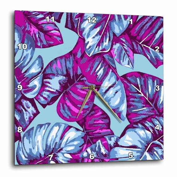 3drose, Banana Leaf Pattern in Teal Purple and Lilac, 15x15 Wall Clock ...