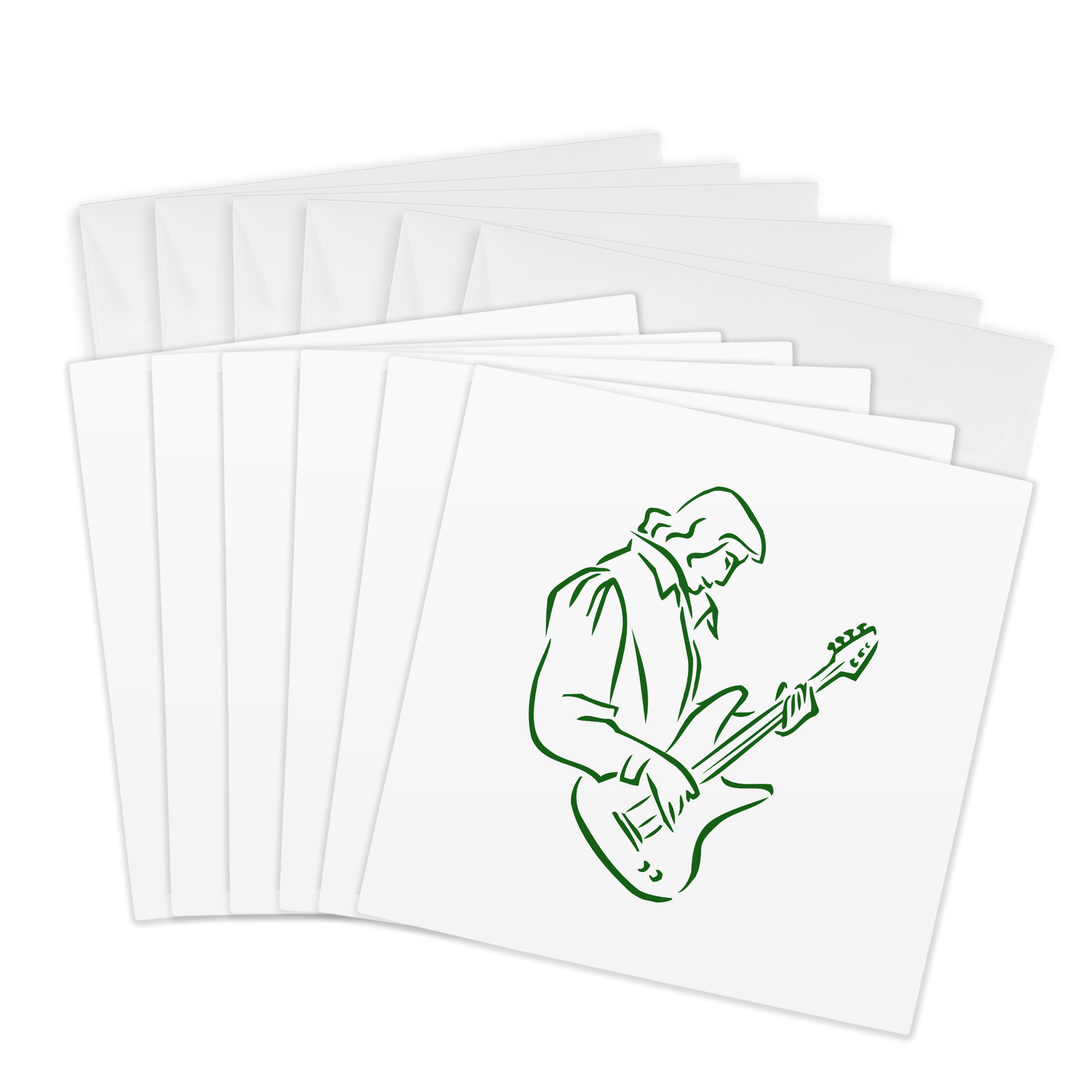 3drose, Bass Player Outline Male Green, 6 Greeting Cards with Envelopes ...