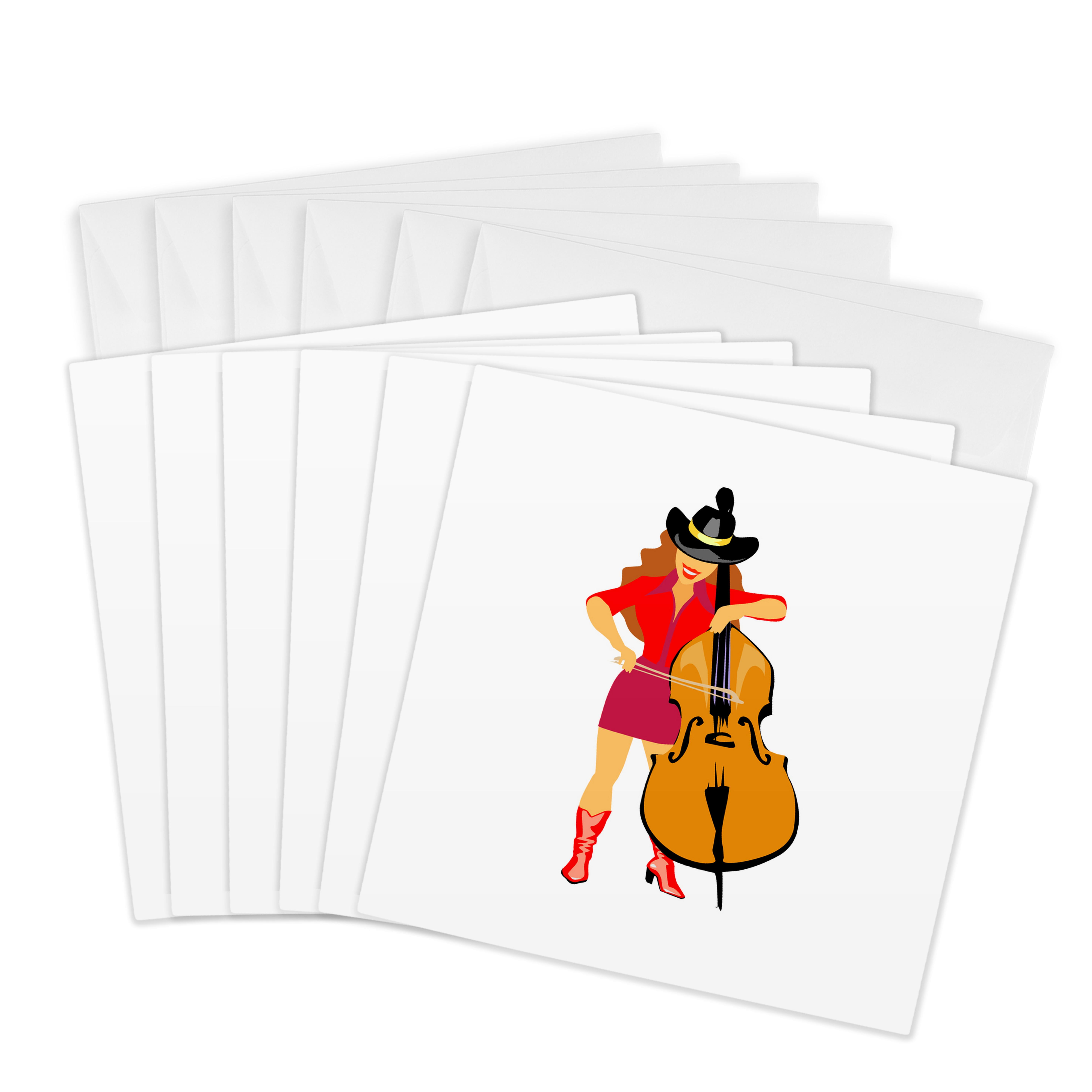 3drose, Bass Upright Player Cowgirl Red, 6 Greeting Cards with ...