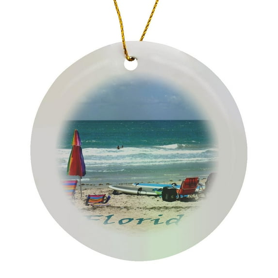 3drose, Beach Chairs Surfboards Umbrellas Sand Ocean Florida Text Sm ...