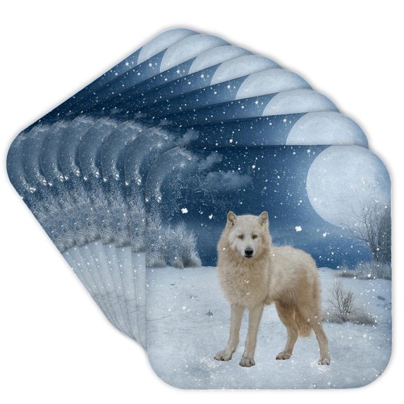 3drose, Beautiful Arctic Wolf in a Winter Landscape, Set of 8 Coasters ...