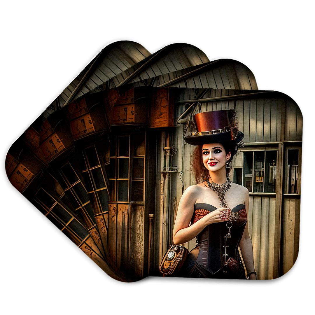 3drose, Beautiful Fantastic Lady in Tall Hat Goes Along the Old City ...