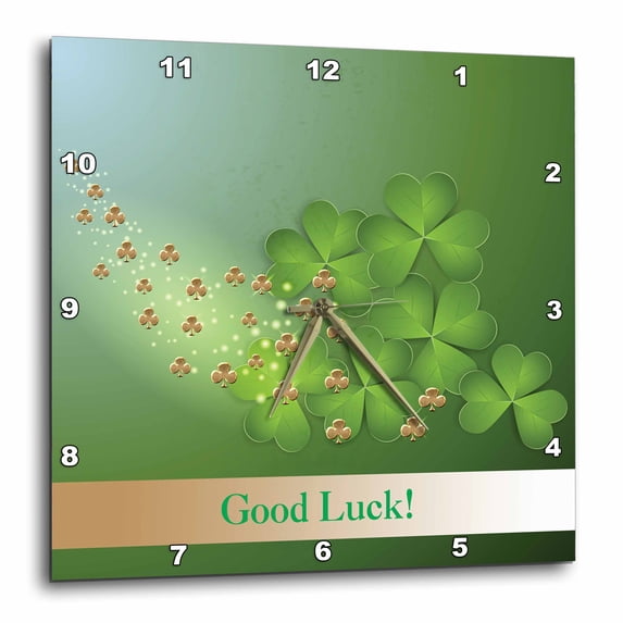 3drose, Beautiful Green and Gold Shamrocks, Good Luck, 13x13 Wall Clock ...