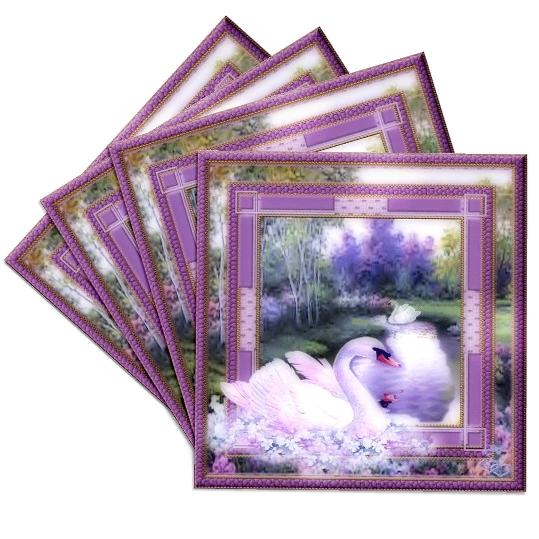 3drose, Beautiful White Swan by the Lake and Purple Decorated Pattern ...
