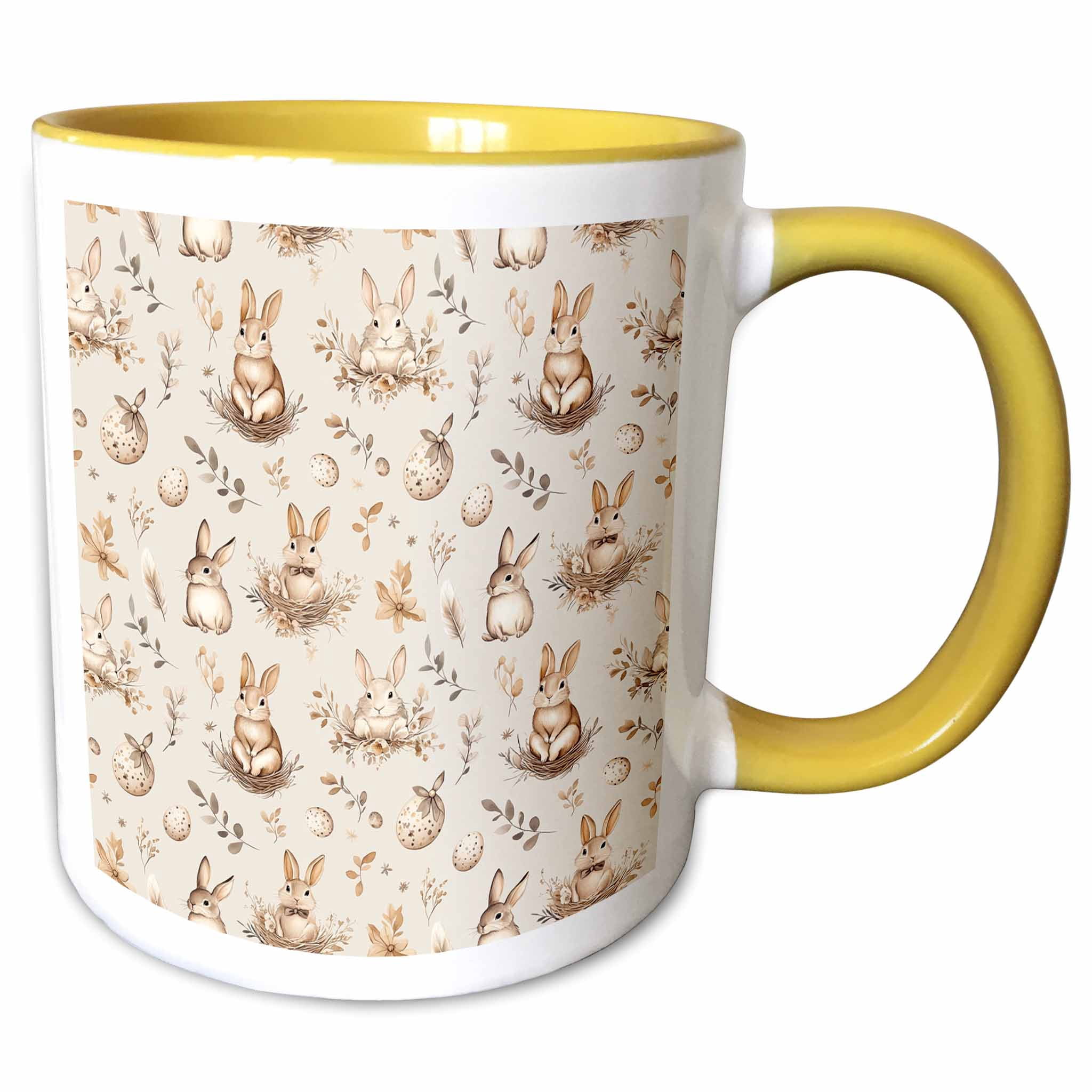 3drose, Beige Easter Pattern of Bunnies, Eggs and Plants, Elegant Art ...
