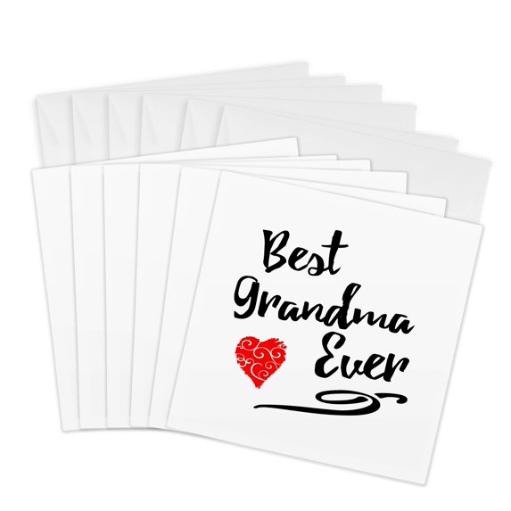 3drose, Best Grandma Ever Design with Red Swirly Heart, 6 Greeting ...