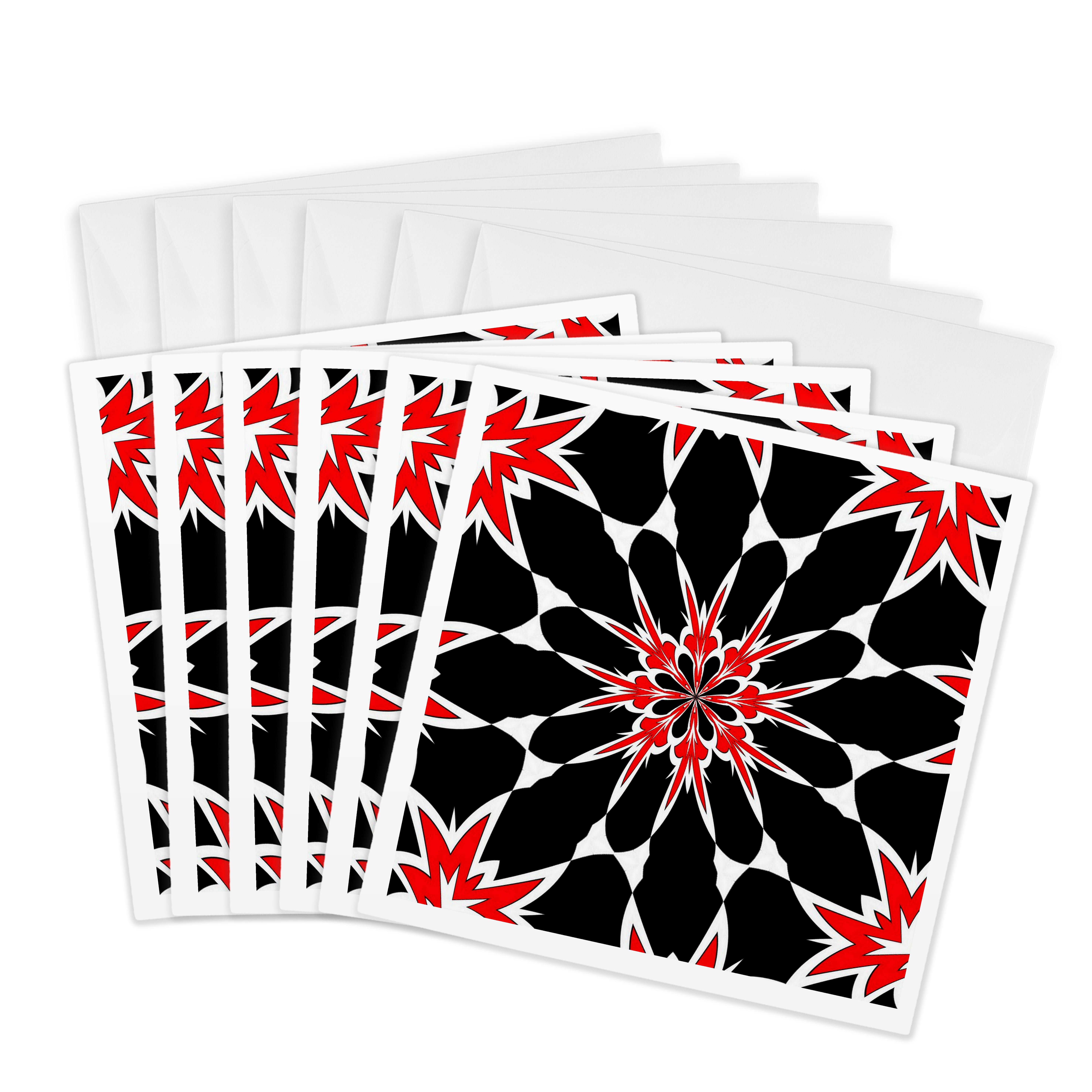 3drose, Bizarre Red Black and White Pattern 3, 6 Greeting Cards with ...