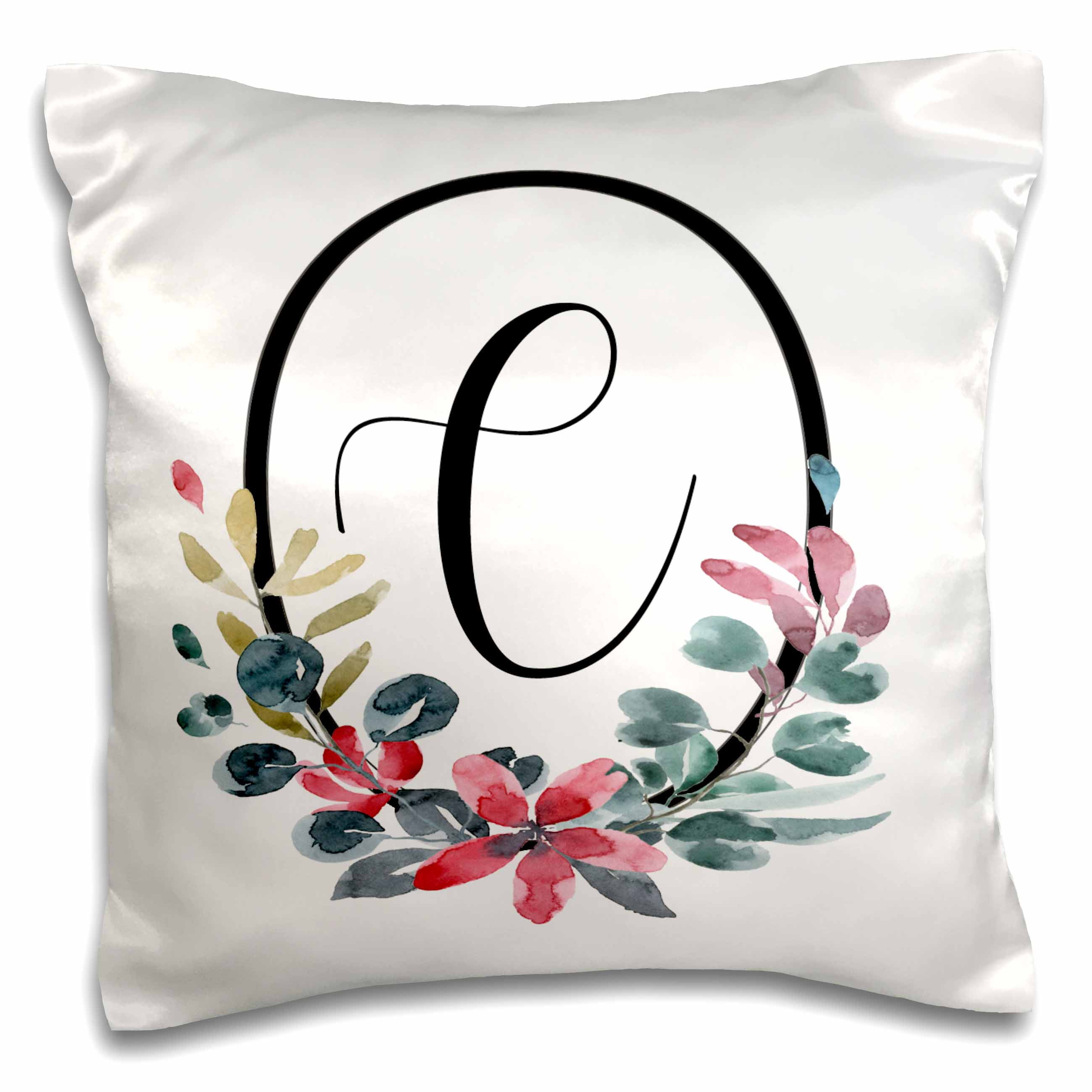 3drose, Black Oval Frame, Pink and Blue Watercolor Floral Monogram ...