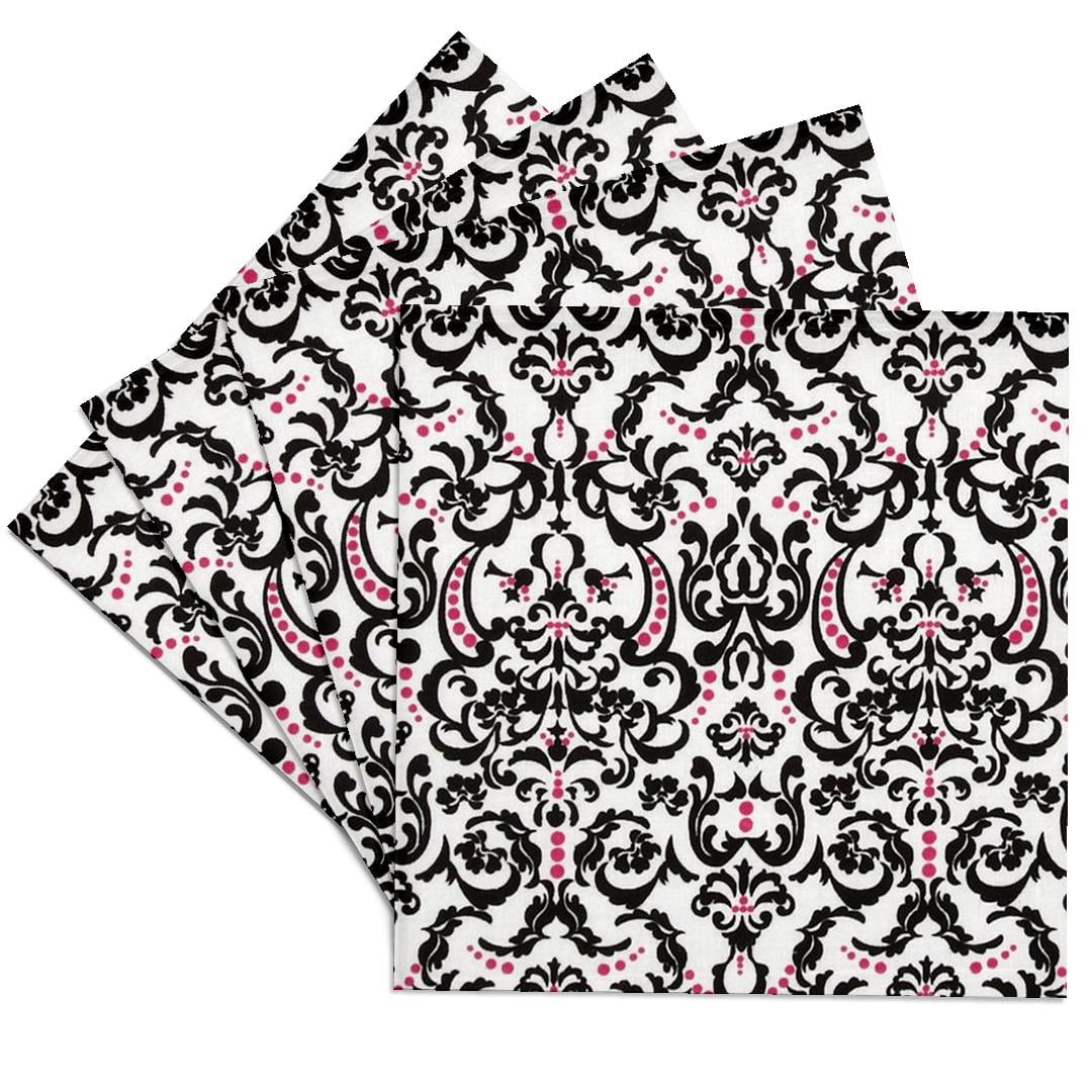 3drose, Black White N Hot Pink Barque Damask, Set of 4 Ceramic Tile ...