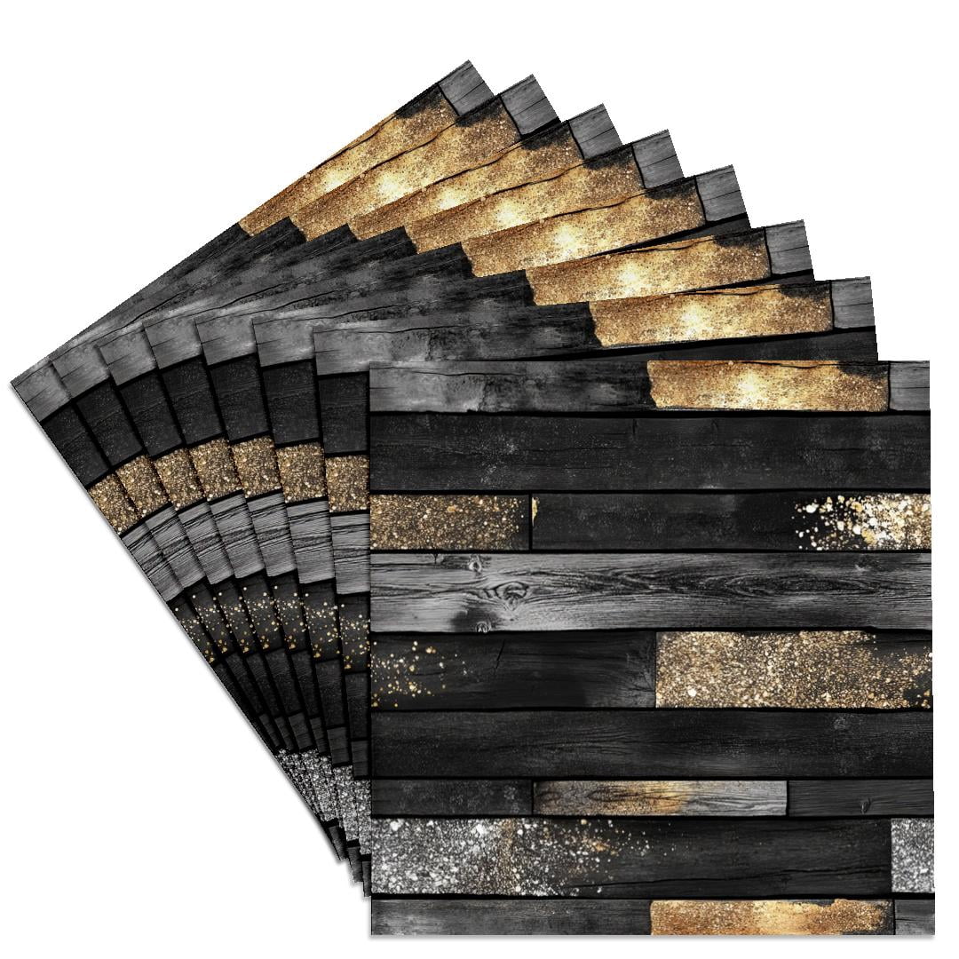 3drose, Black and Image of Gold Image of Plank Wood Pattern, Set of 8 ...
