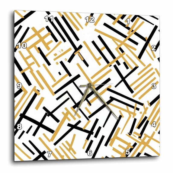 3drose, Black and Image of Gold Line Abstract Pattern, 13x13 Wall Clock ...