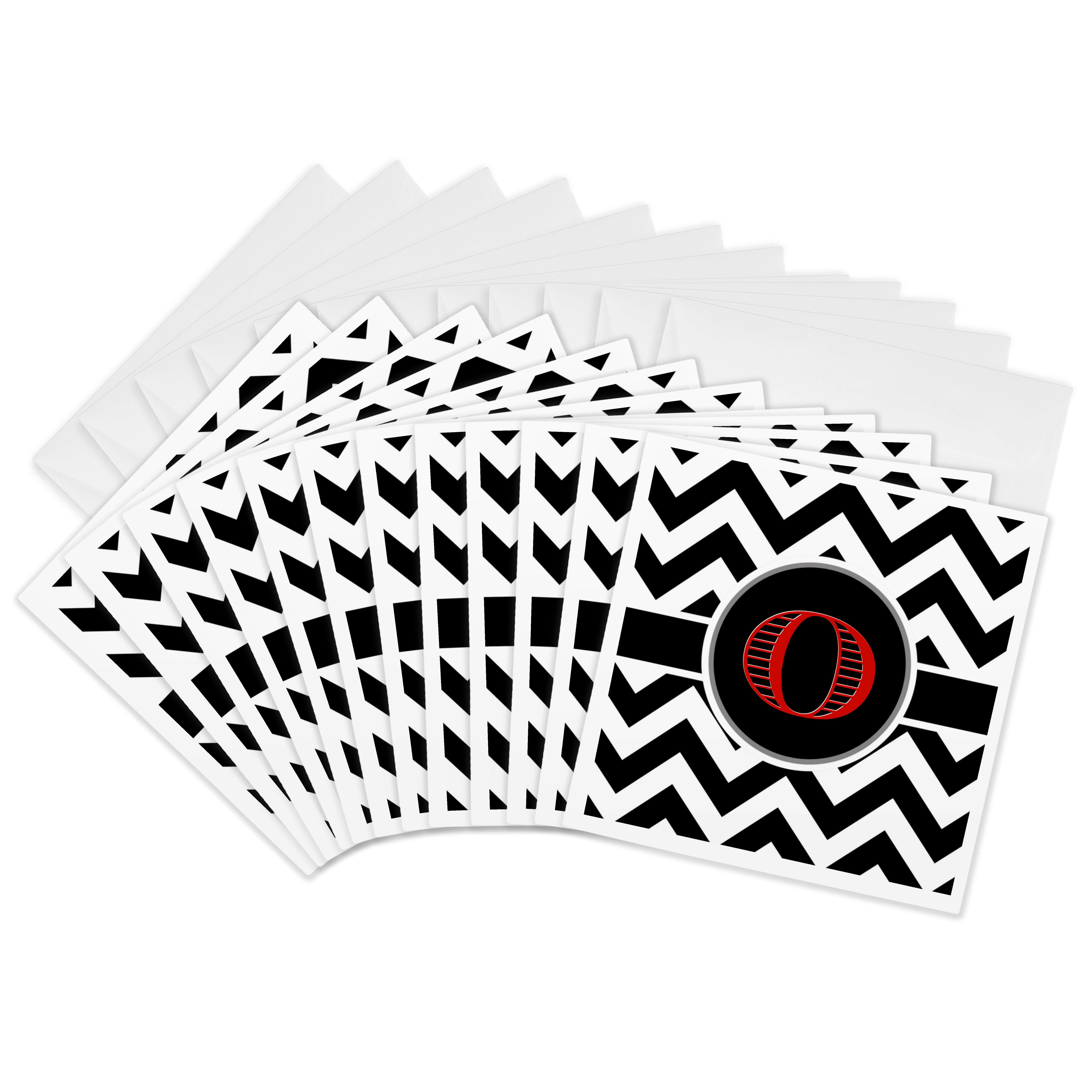 3drose, Black and White Chevron Monogram Red Initial O, 12 Greeting ...