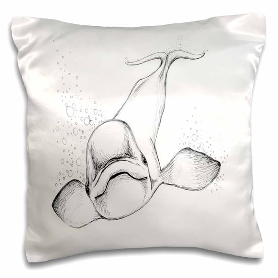 3drose, Black and White Drawing of Beluga Whale, 16x16 inch Pillow Case ...