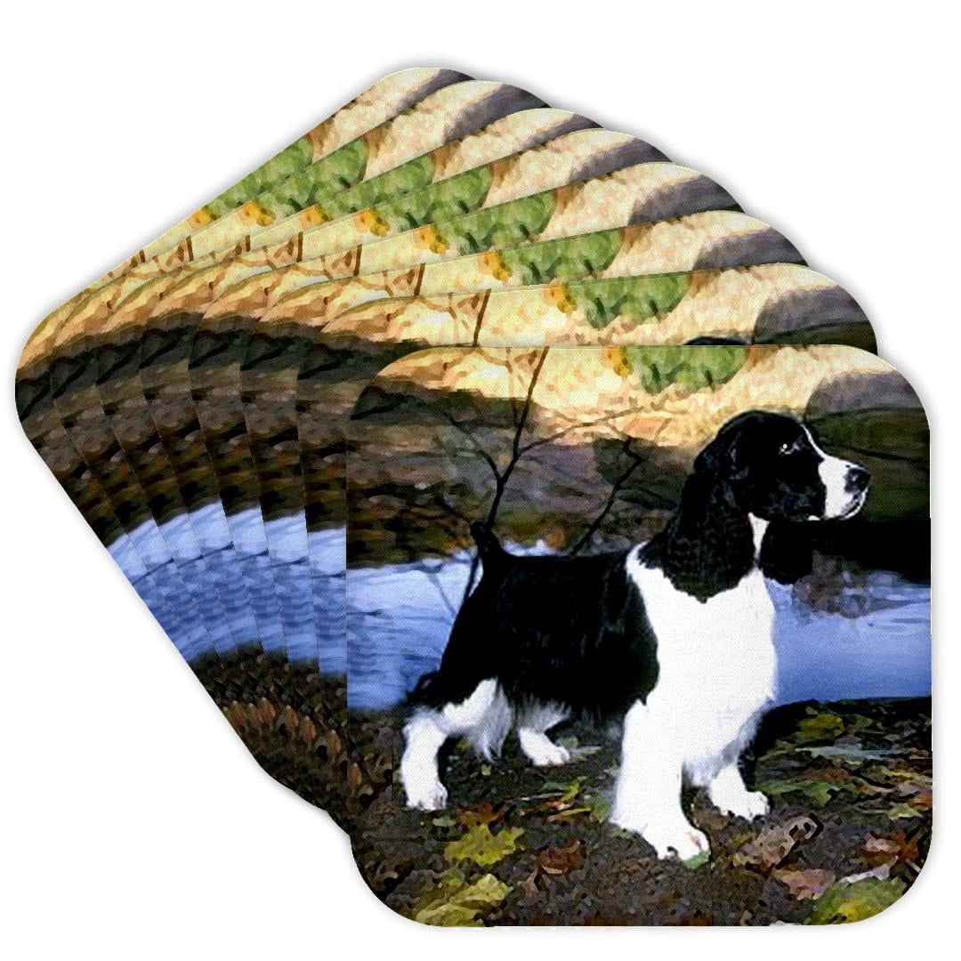3drose, Black and White Springer Spaniel, Set of 8 Coasters - Cork ...