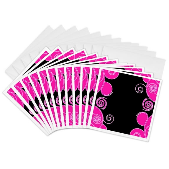 3drose, Black with Pink Swirls, 12 Greeting Cards with Envelopes ...