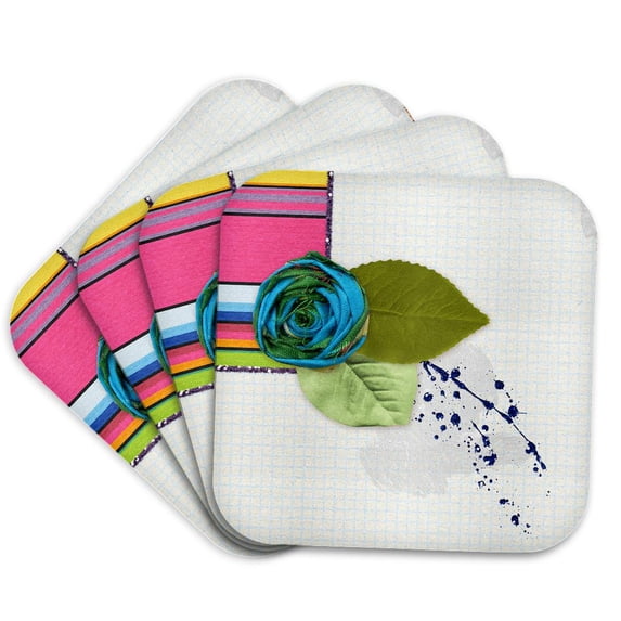3drose, Blue Cloth Rose, with Green Leaves on White and Blue Graphic ...