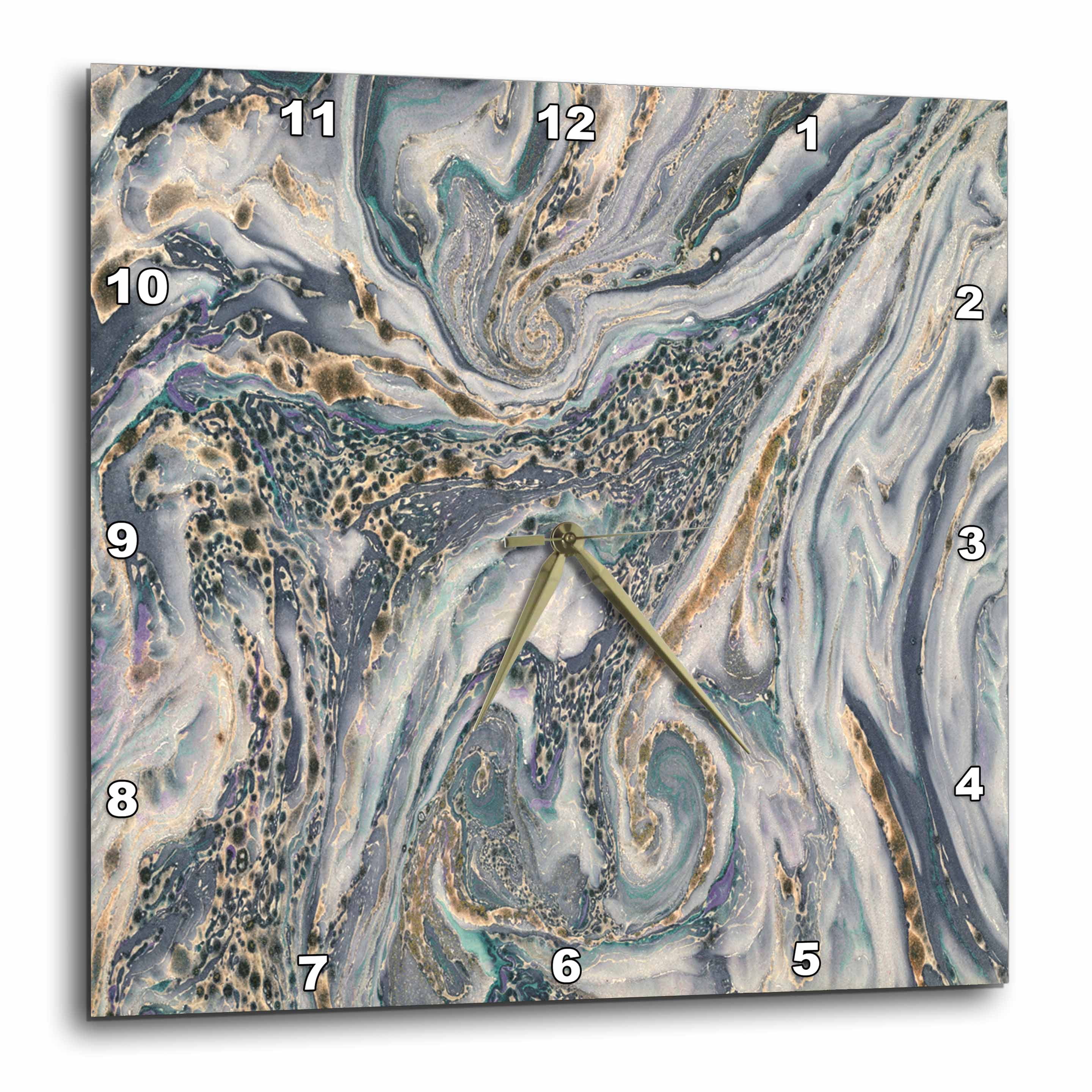 3drose, Blue Gray and Gold Marble Texture Effect, 13x13 Wall Clock ...