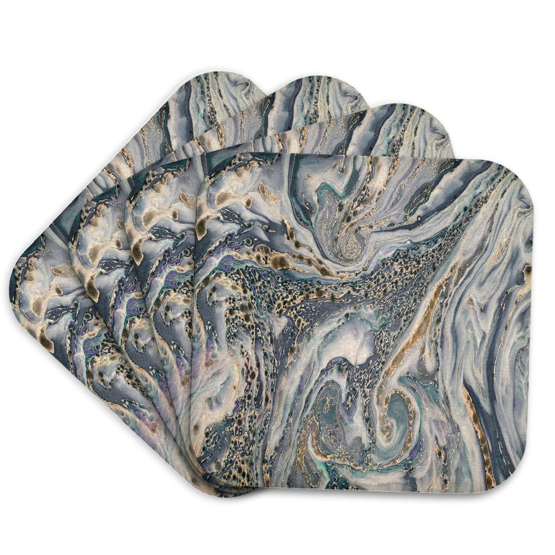 3drose, Blue Gray and Gold Marble Texture Effect, Set of 4 Coasters ...
