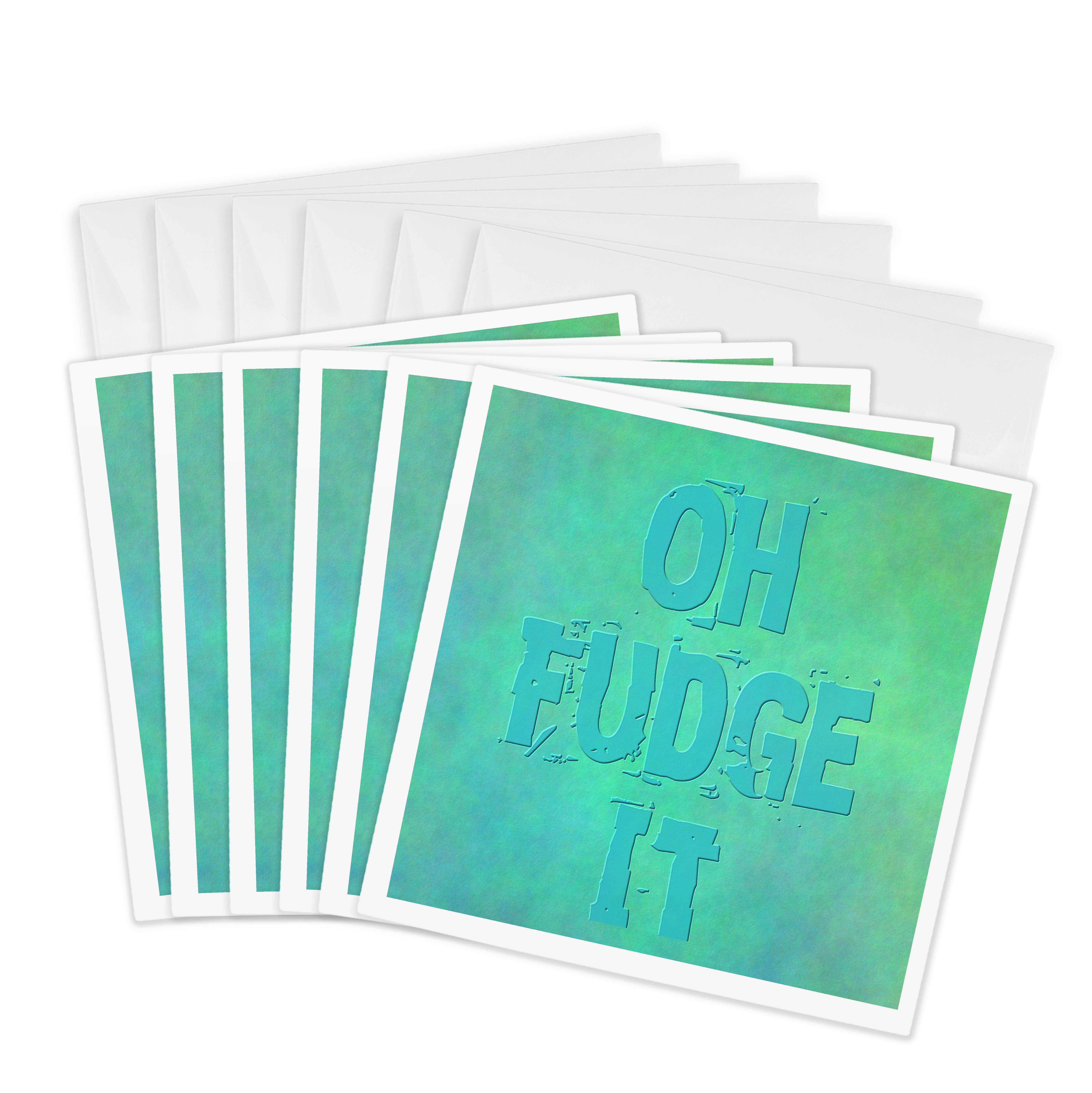 3drose, Blue Green Abstract Oh Fudge It, 6 Greeting Cards with ...