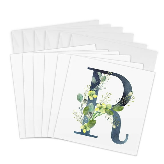 3drose, Blue Monogram Initial R with Pretty Yellow Wild Flowers, 6 ...