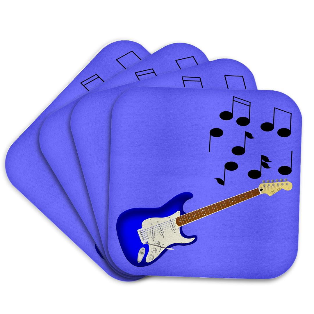 3drose, Blue Sunburst Guitar with Musical Notes, Set of 4 Coasters ...