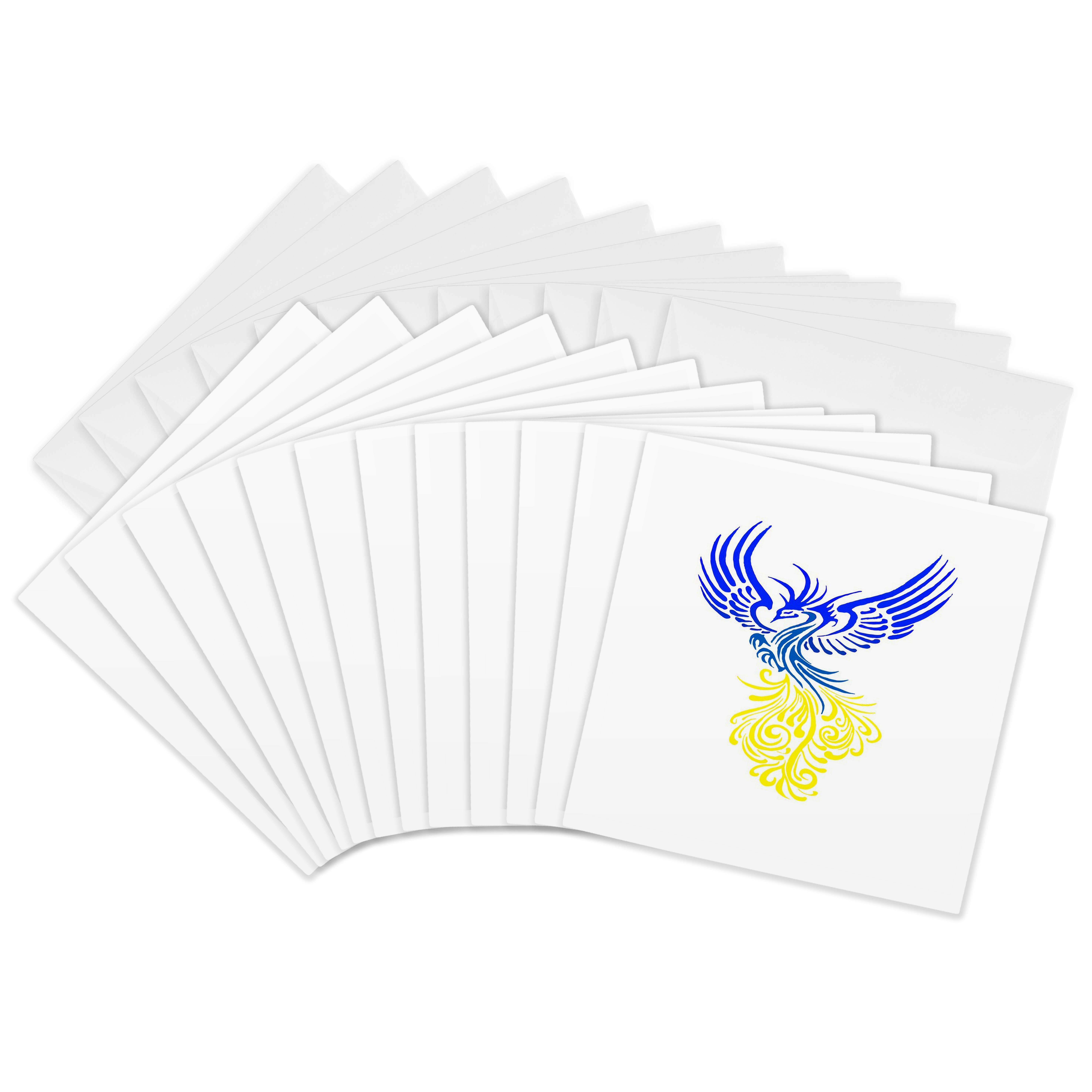 3drose, Blue Yellow Artistic Phoenix Illustration, 12 Greeting Cards ...