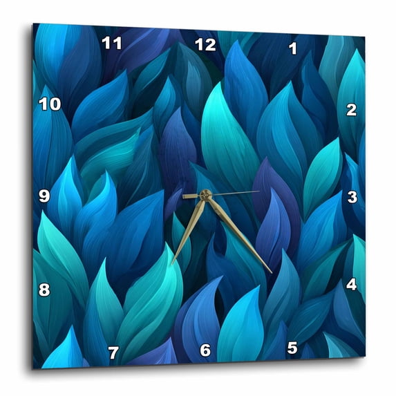 3drose, Blue and Green Leaf Abstract Pattern, 13x13 Wall Clock ...